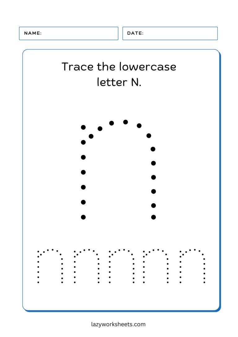 Trace the Letter N | Free PDF Tracing Sheets | Lazy Worksheets