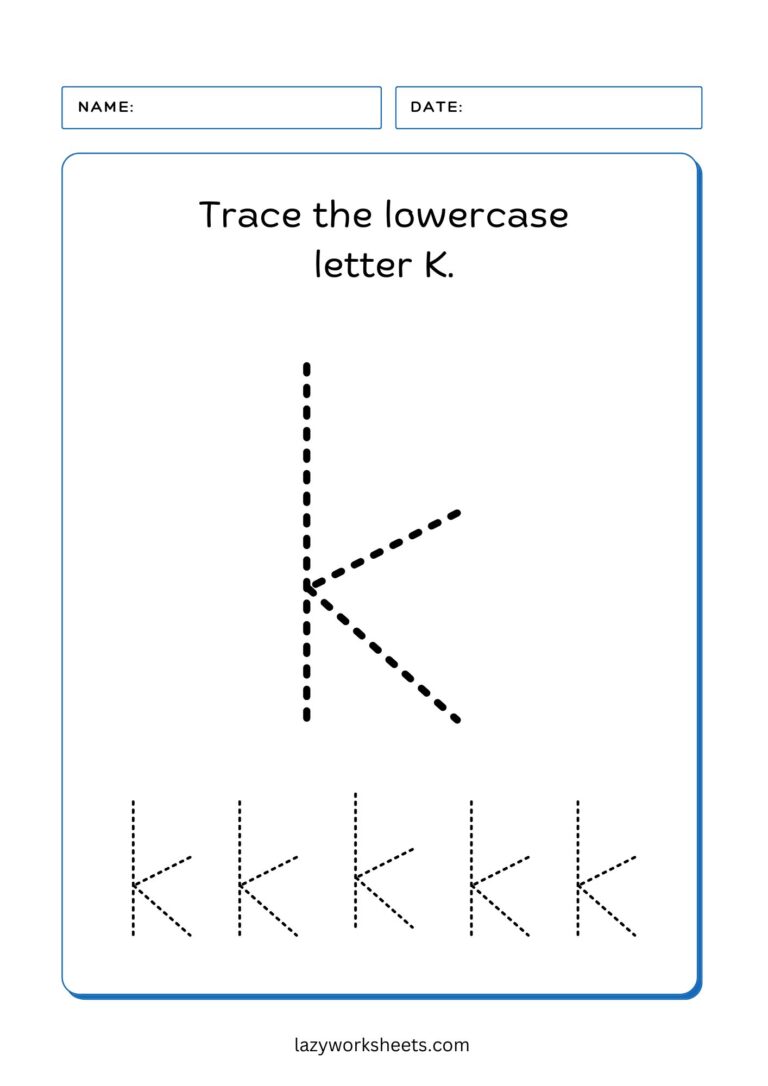 Trace the Letter K | Alphabet Tracing | Lazy Worksheets