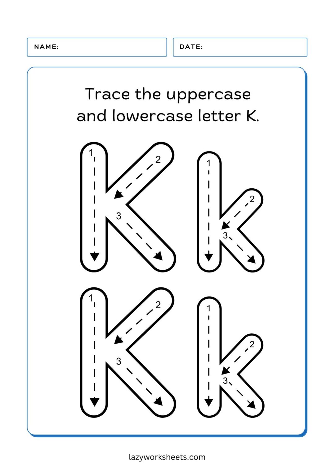 Trace the Letter K | Alphabet Tracing | Lazy Worksheets