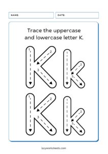 Trace the Letter K | Alphabet Tracing | Lazy Worksheets