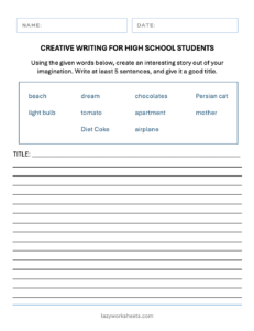 Creative Writing Worksheets for High School | Lazy Worksheets