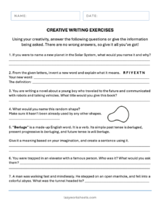 Creative Writing Worksheets for High School | Lazy Worksheets