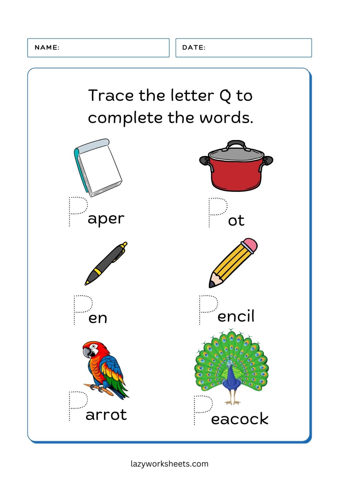 Trace the Letter P | Free PDF Tracing Sheets | Lazy Worksheets