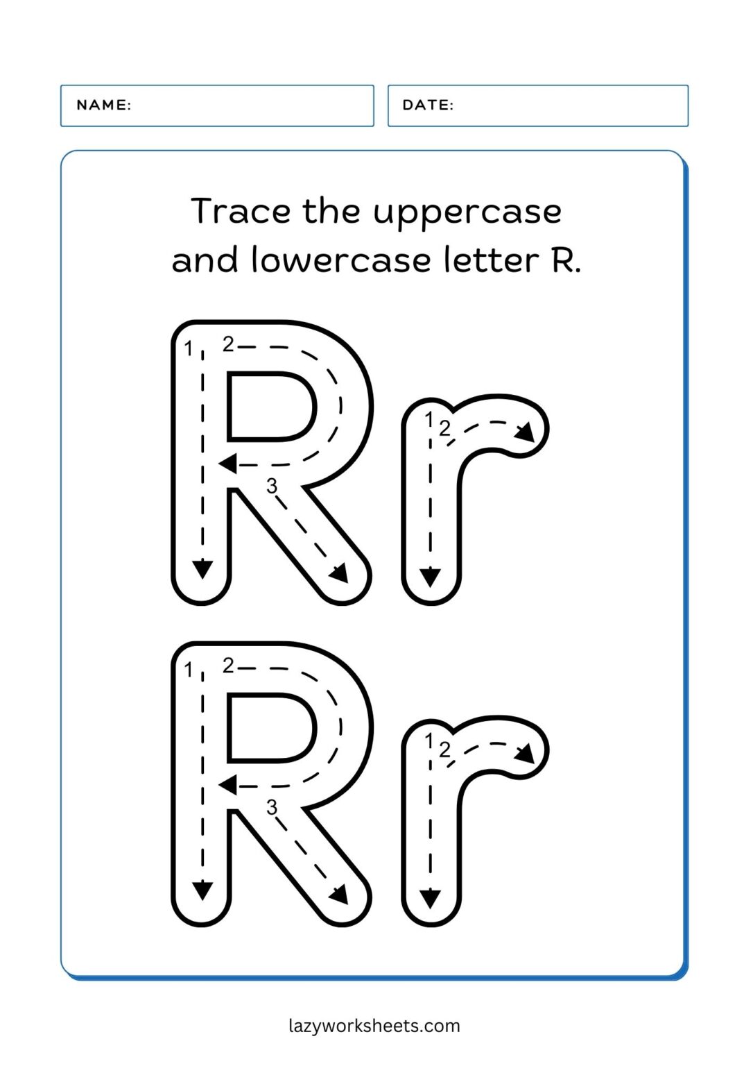 Trace the Letter R | Free PDF Tracing Sheets | Lazy Worksheets