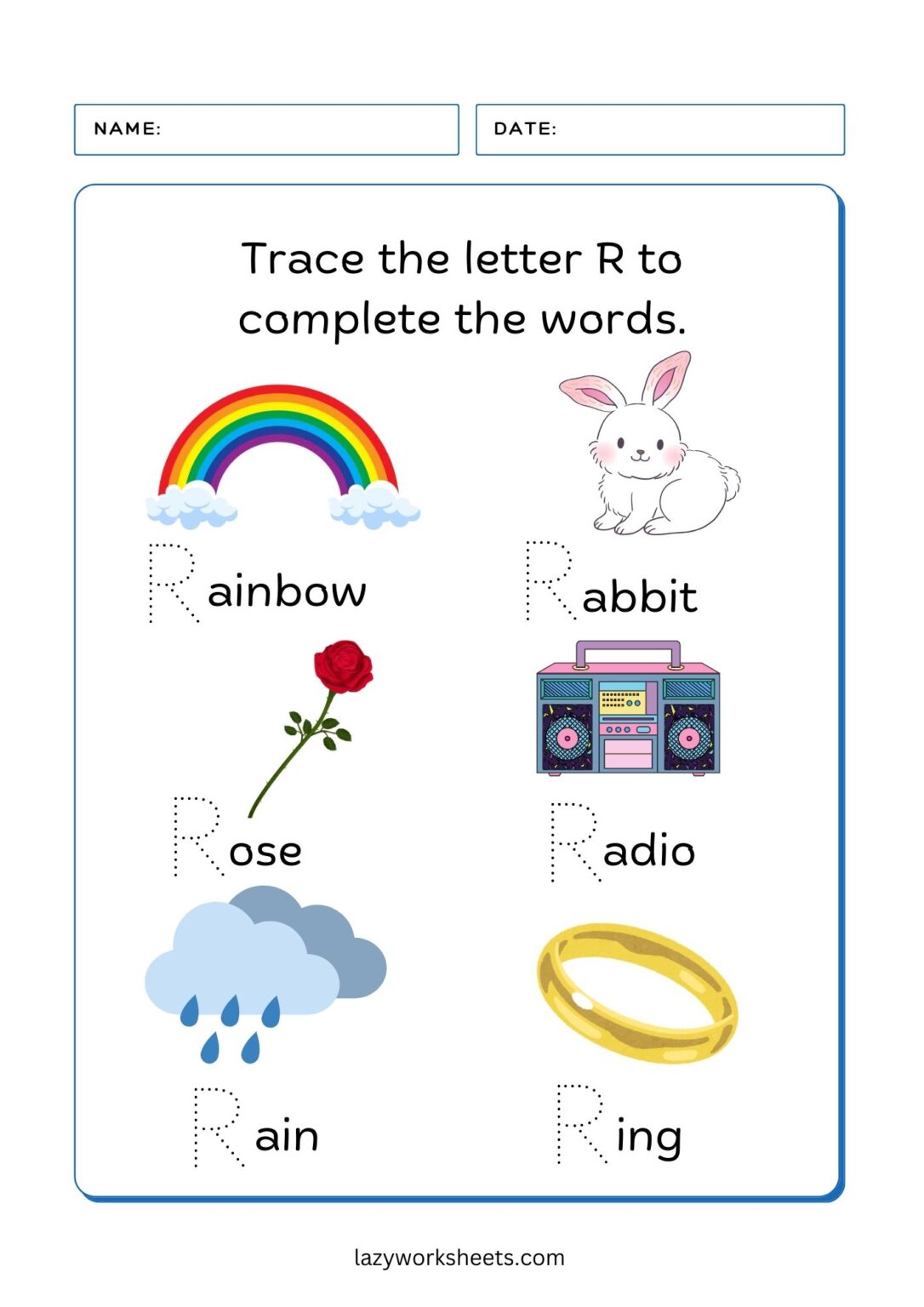 Trace the Letter R | Free PDF Tracing Sheets | Lazy Worksheets