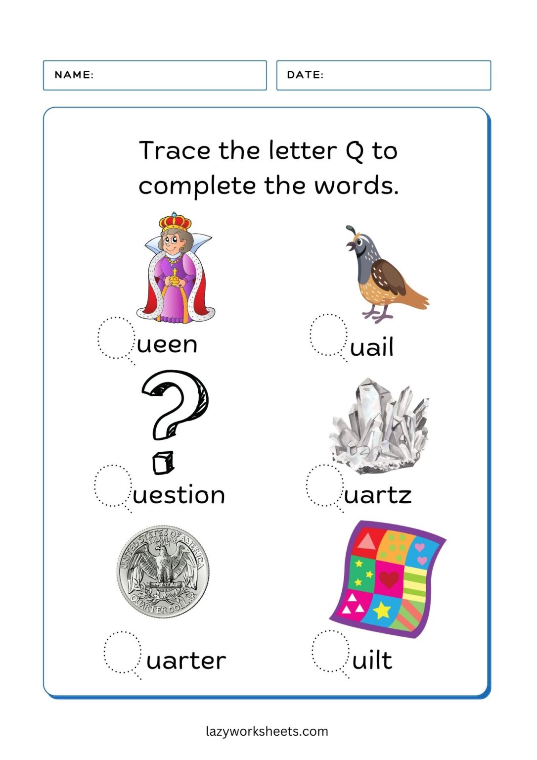 Trace the Letter Q | Free PDF Tracing Sheets | Lazy Worksheets