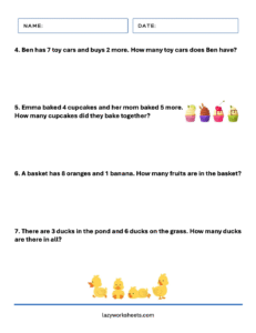 Word Problems on Addition for Grade 1 | Free PDF Worksheets | Lazy ...