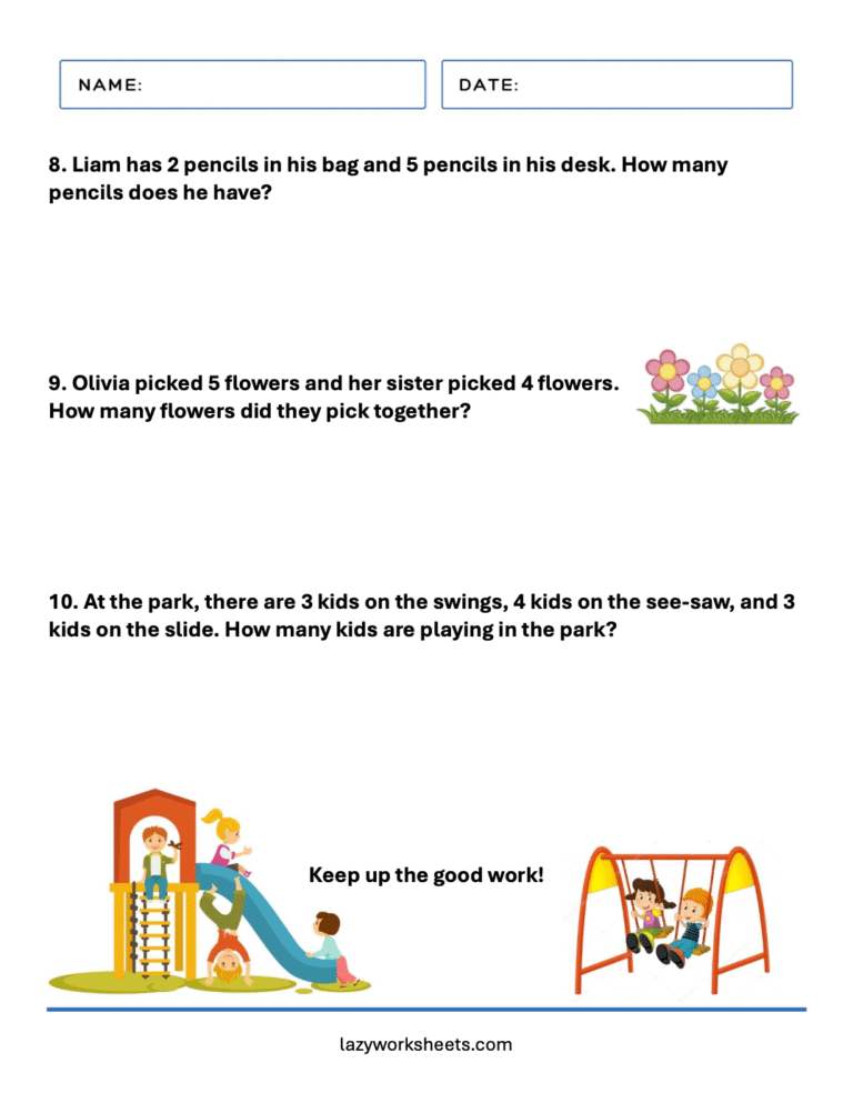 Word Problems on Addition for Grade 1 | Free PDF Worksheets | Lazy ...