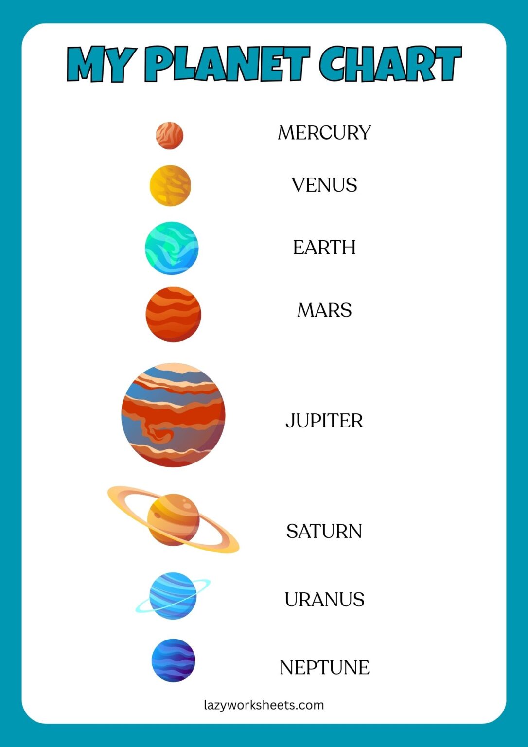 Planet Charts | Free Printable PDF Charts | Lazy Worksheets