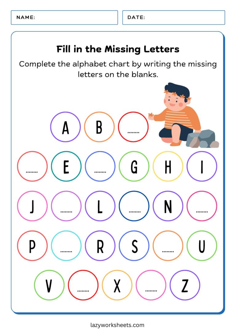 Write the Missing Letters | Free PDF Sheets | Lazy Worksheets