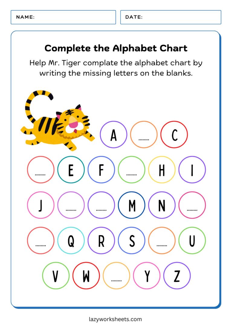 Write the Missing Letters | Free PDF Sheets | Lazy Worksheets