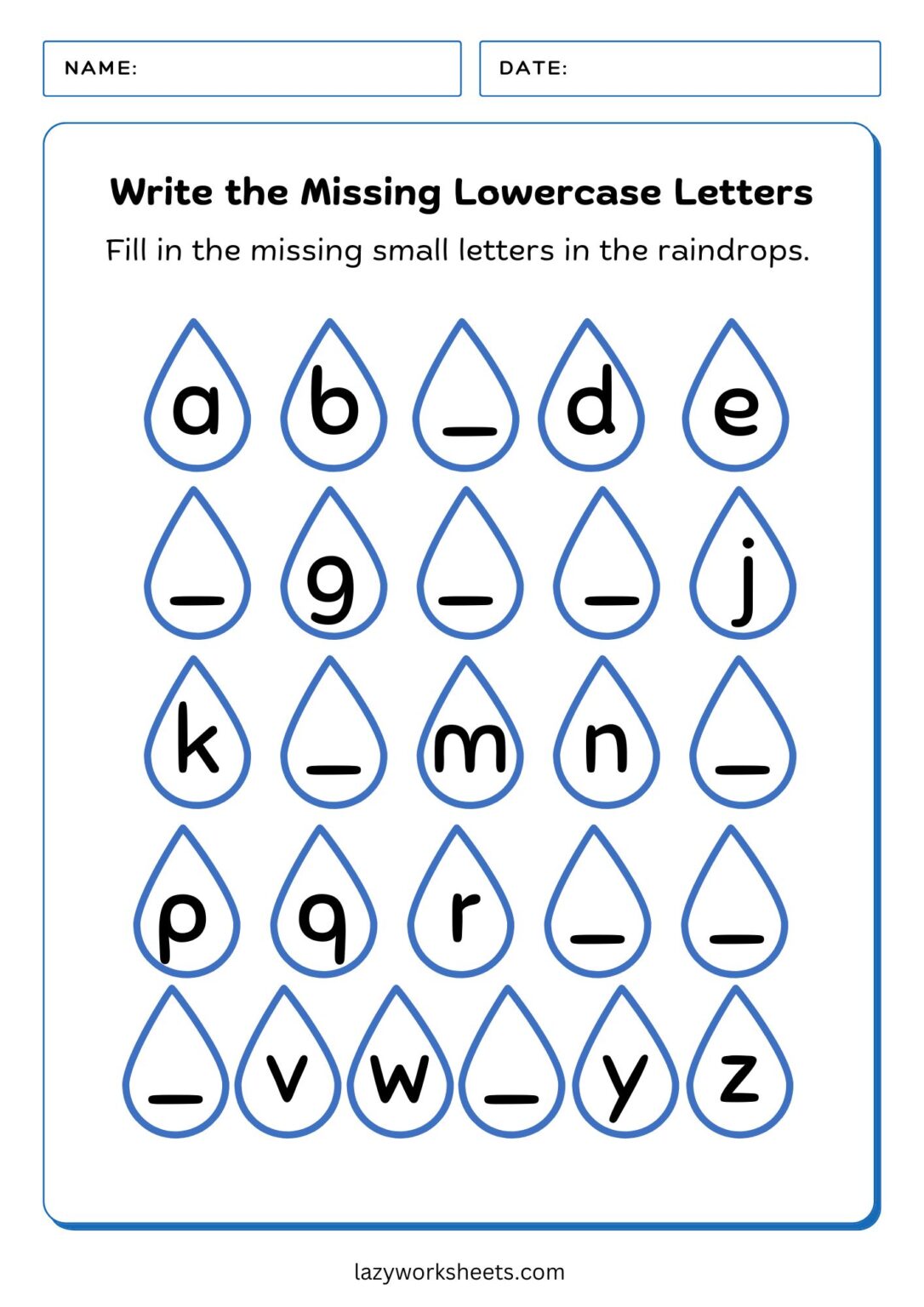 Write the Missing Letters | Free PDF Sheets | Lazy Worksheets