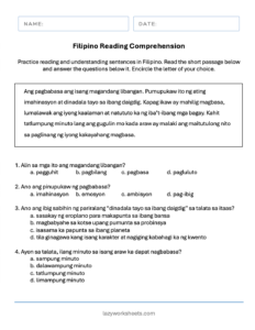 Filipino Reading Comprehension Worksheets for Grade 5 | Lazy Worksheet