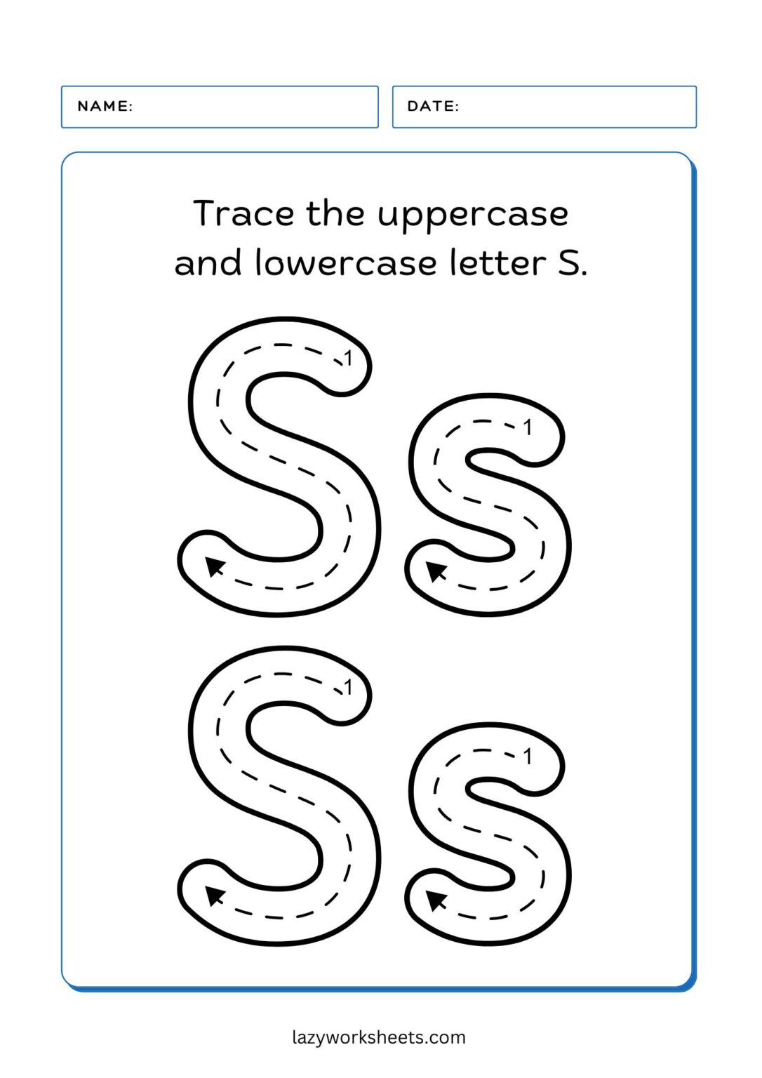 Trace the Letter S | Free PDF Tracing Sheets | Lazy Worksheets