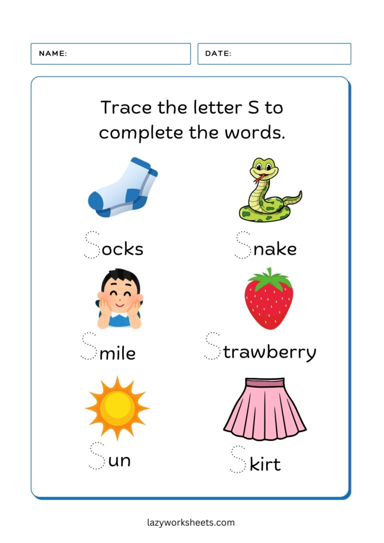 Trace the Letter S | Free PDF Tracing Sheets | Lazy Worksheets