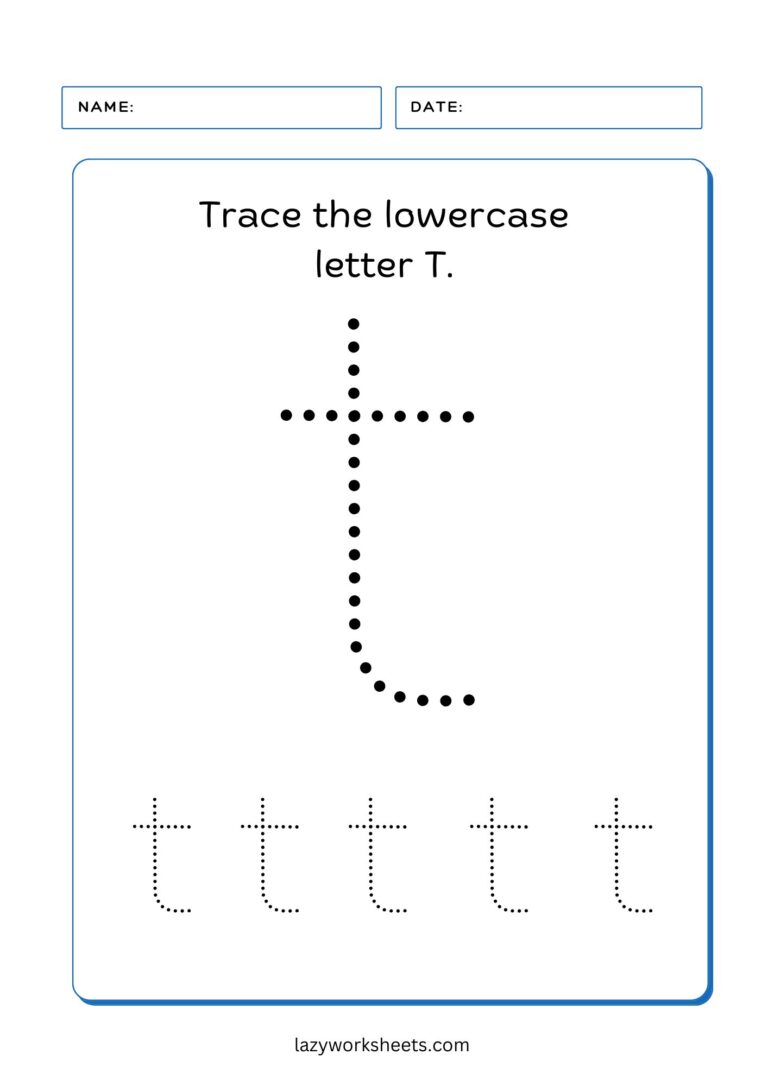 Trace the Letter T | Free PDF Tracing Sheets | Lazy Worksheets