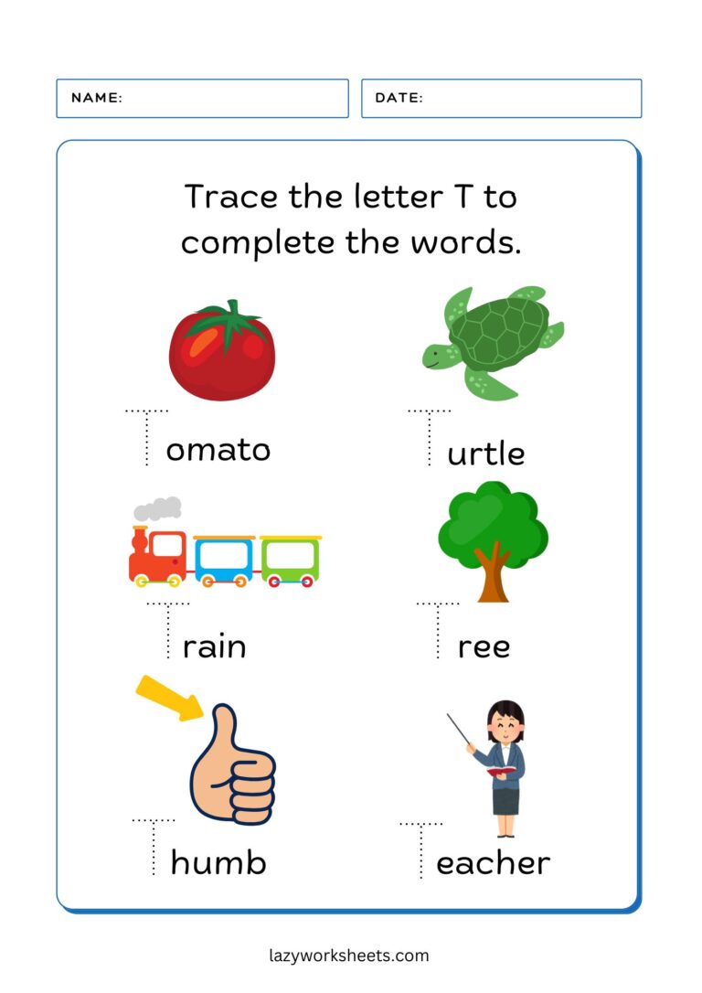 Trace the Letter T | Free PDF Tracing Sheets | Lazy Worksheets