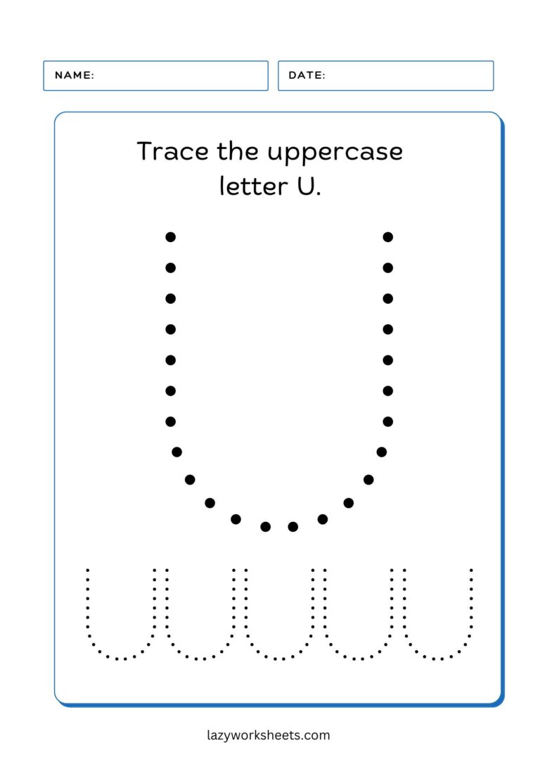 Trace the Letter U | Free PDF Tracing Sheets | Lazy Worksheets