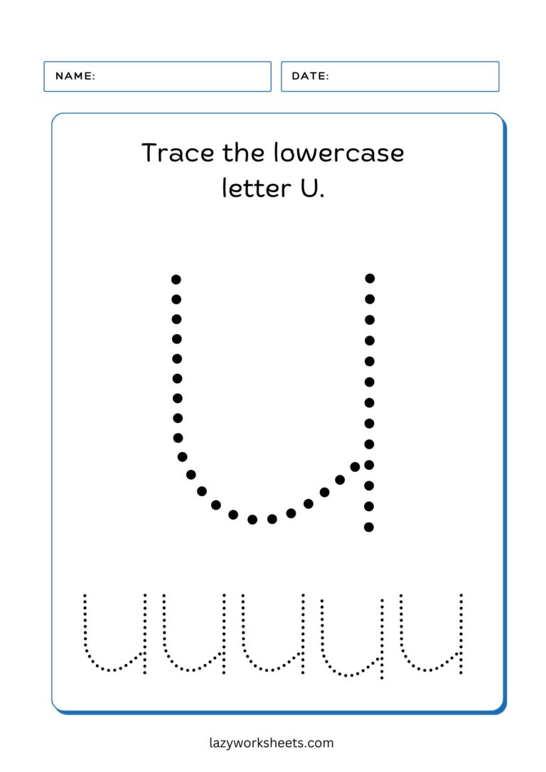 Trace the Letter U | Free PDF Tracing Sheets | Lazy Worksheets