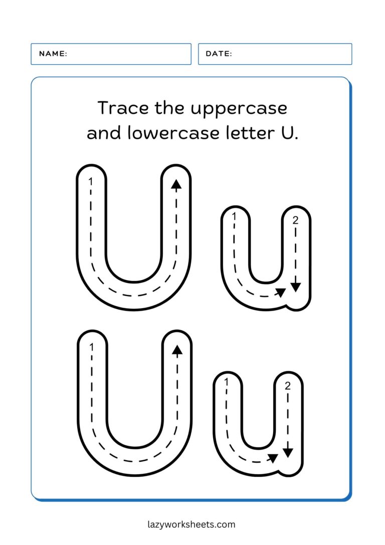 Trace the Letter U | Free PDF Tracing Sheets | Lazy Worksheets
