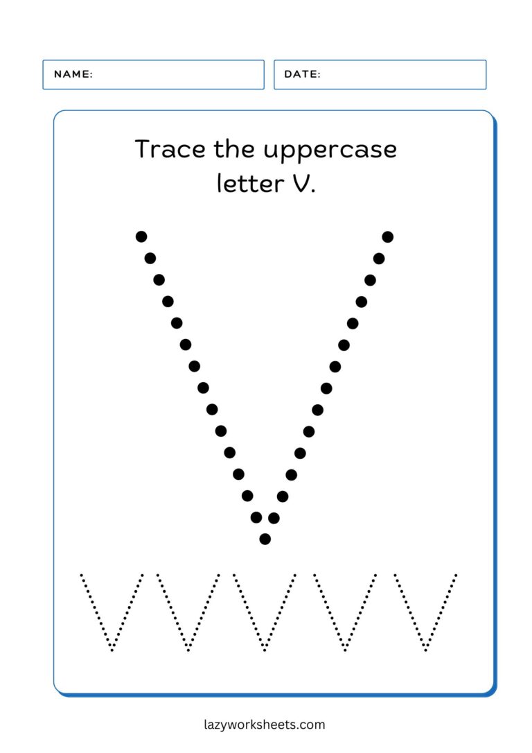 Trace the Letter V | Free PDF Tracing Sheets | Lazy Worksheets
