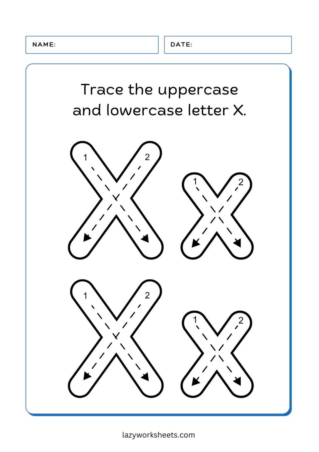 Trace the Letter X | Free PDF Tracing Sheets | Lazy Worksheets