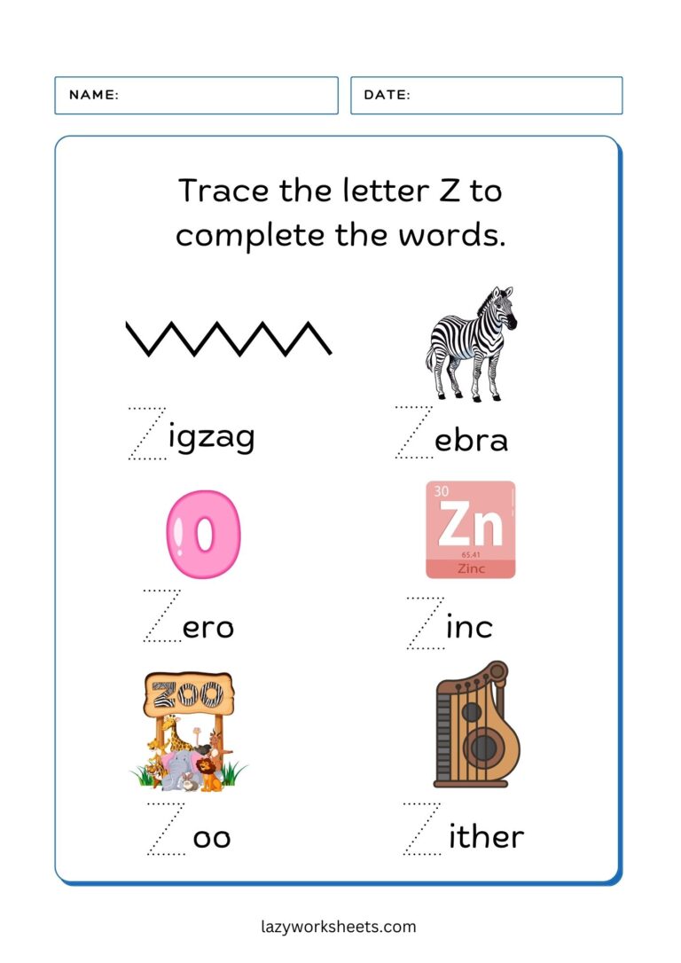 Trace the Letter Z | Free PDF Tracing Sheets | Lazy Worksheets