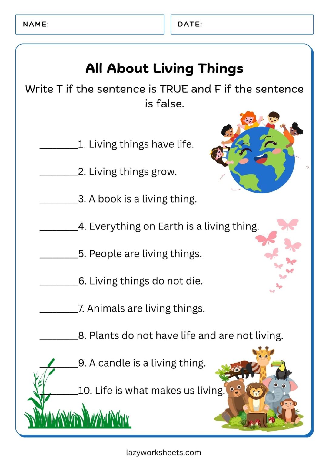 All About Living Things Worksheets | Lazy Worksheets