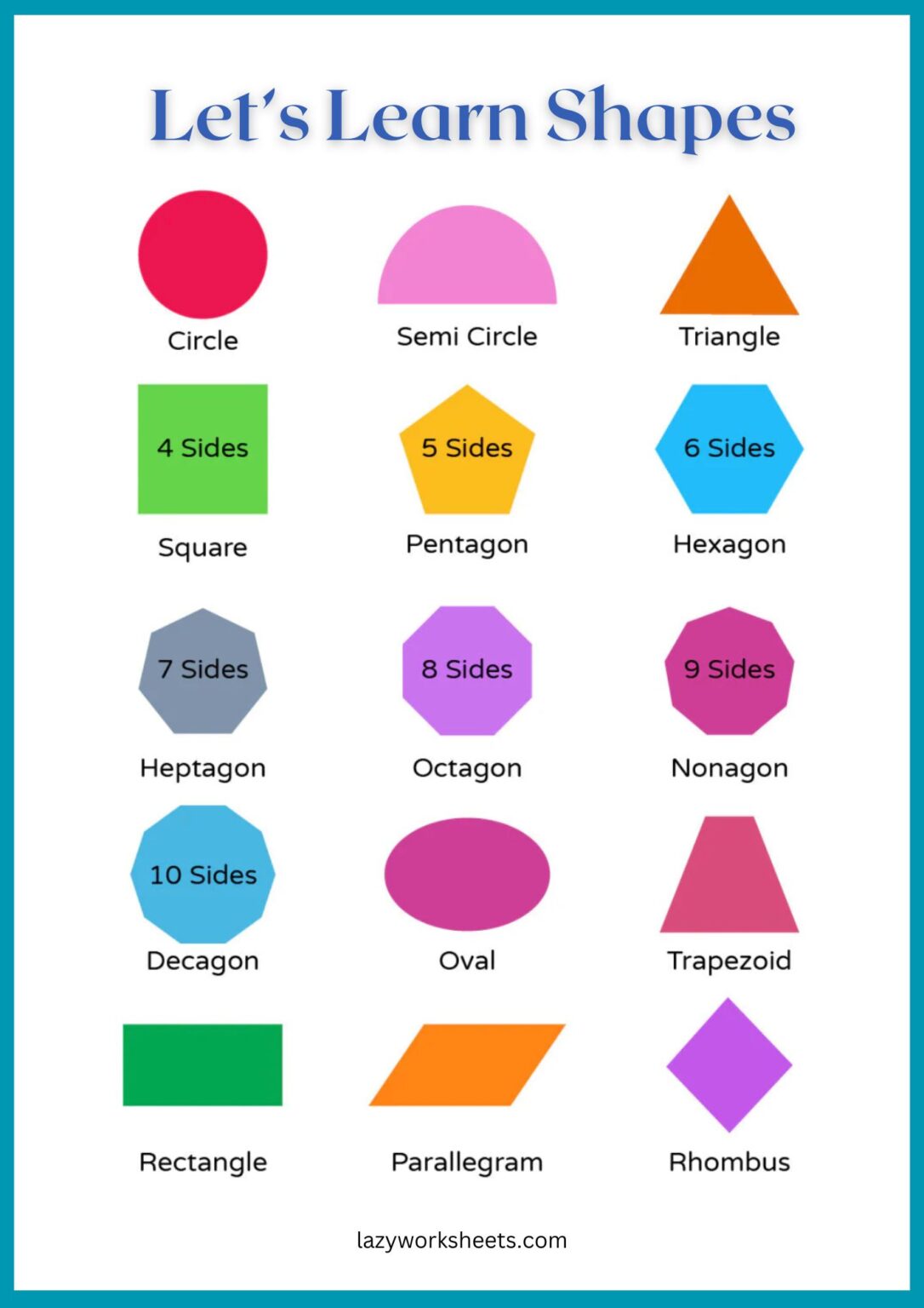 Shapes Charts | Free Printable PDF Charts | Lazy Worksheets