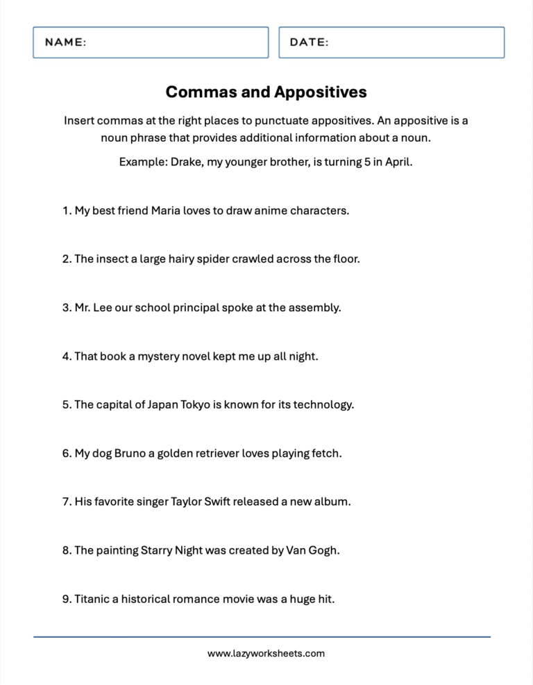 Uses of Comma Worksheets | Free PDF Sheets | Lazy Worksheets