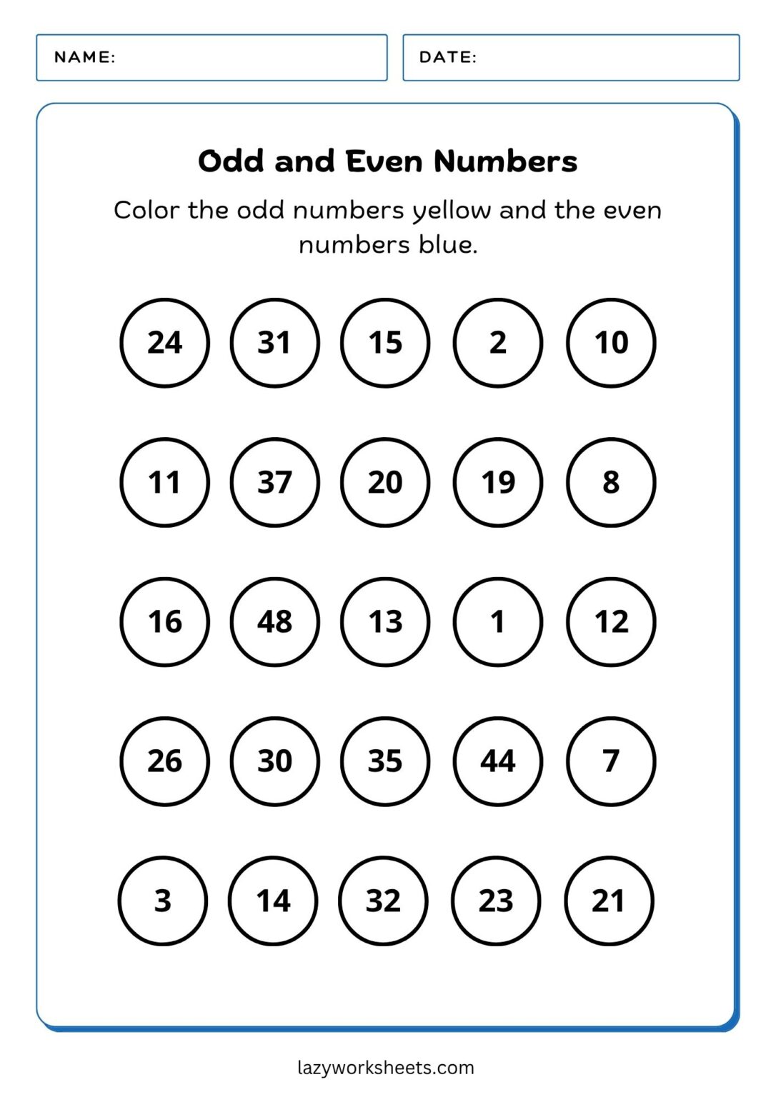Odd and Even Numbers | Free PDF Sheets | Lazy Worksheets