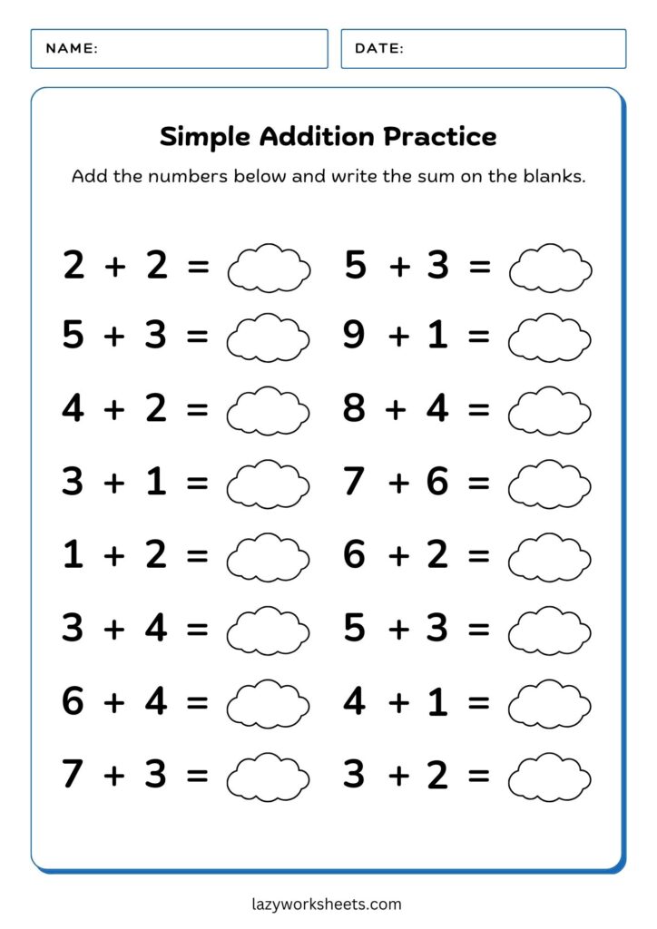 Simple Addition for Kindergarten | Free PDF Sheets