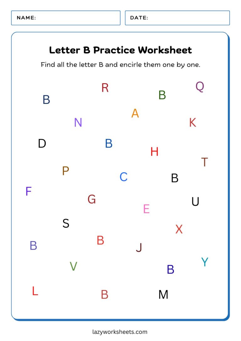 Letter B Practice Worksheets | Free PDF Sheets | Lazy Worksheets