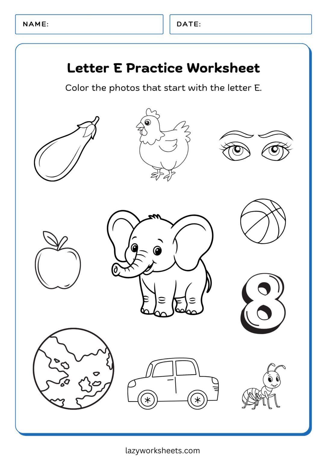 Letter E Practice Worksheets | Free PDF Sheets | Lazy Worksheets