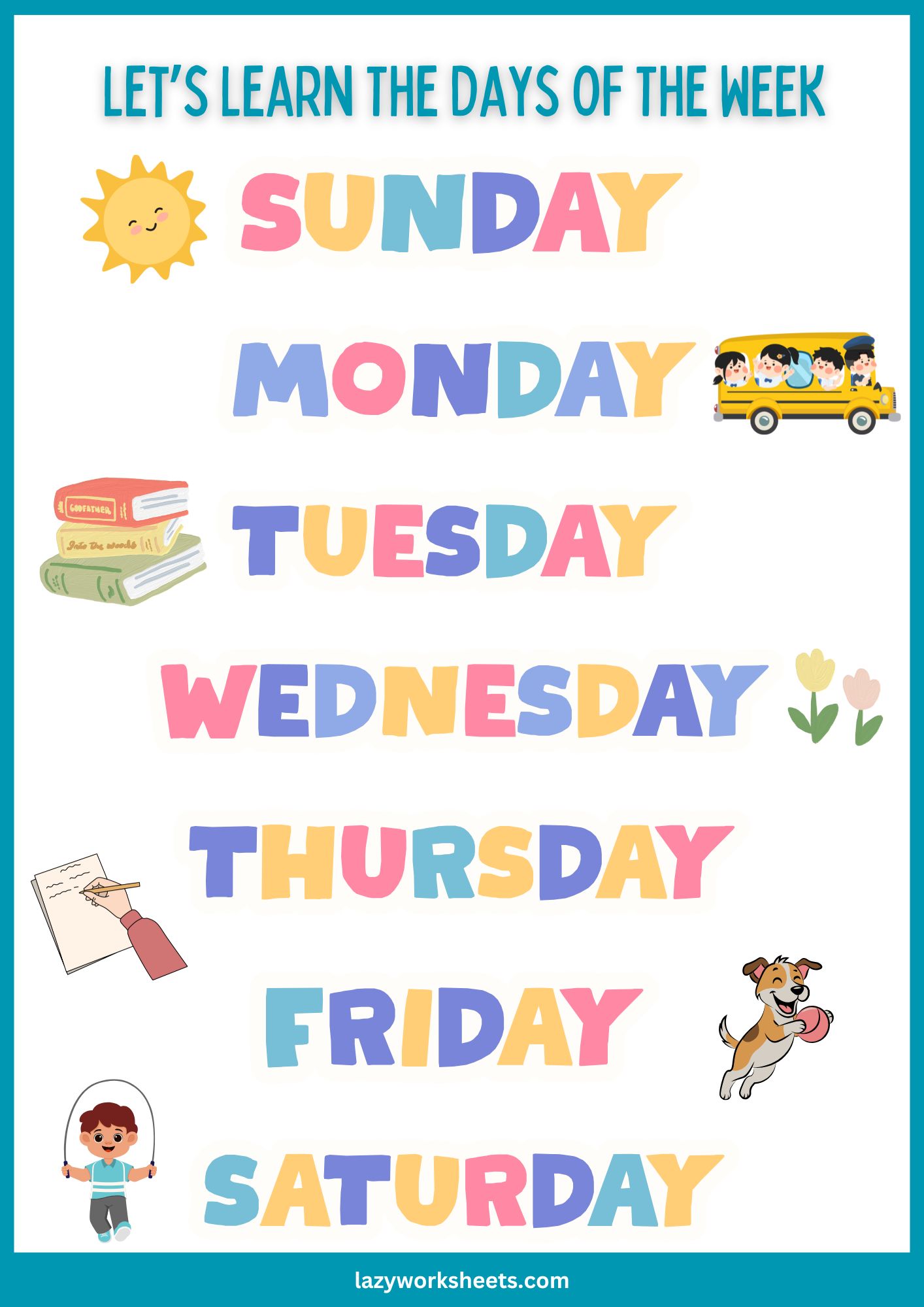 Days Of The Week Charts | Free Printable PDF Charts | Lazy Worksheets