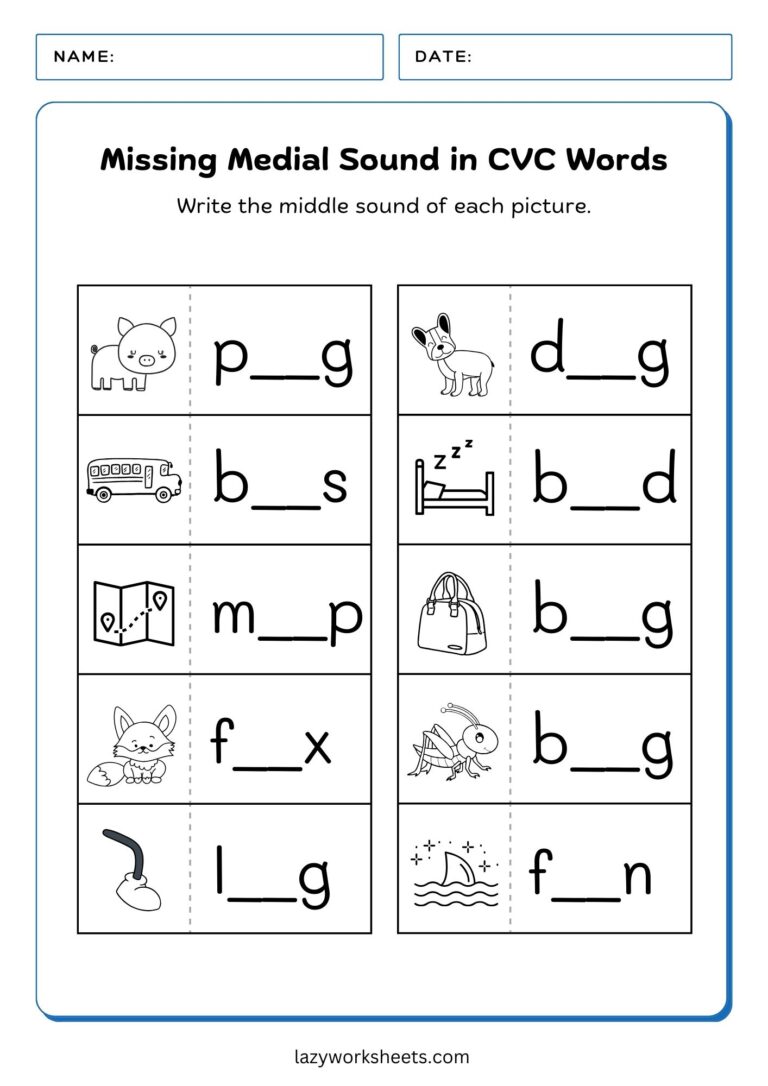 CVC Practice Worksheets | Free PDF Sheets | Lazy Worksheets