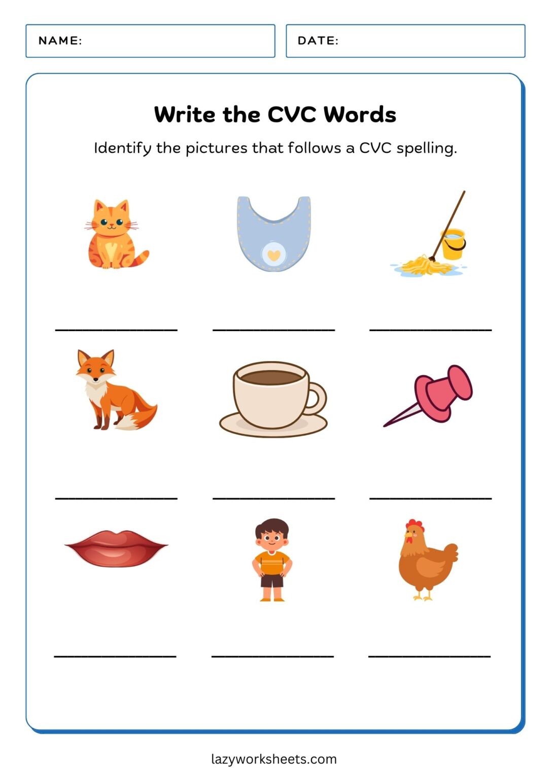 CVC Practice Worksheets | Free PDF Sheets | Lazy Worksheets