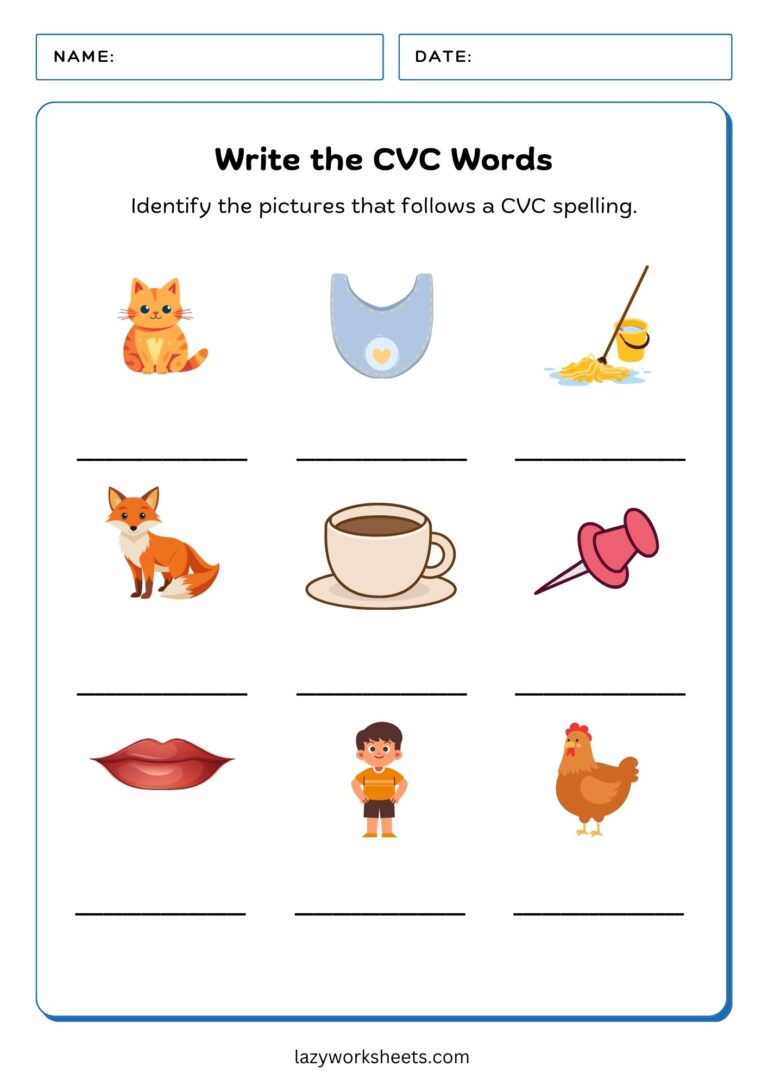 CVC Practice Worksheets | Free PDF Sheets | Lazy Worksheets